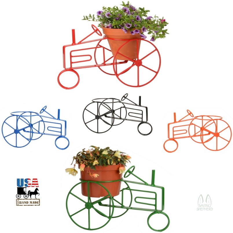 Tractor Flower Pot Holder Red Shed 14 In. Metal Planter Stand At