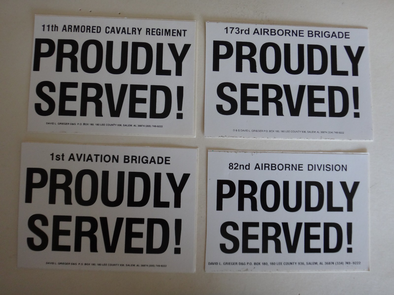 Lot of 4 US Army PROUDLY SERVED ! Peel-Off Stickers *New, Never Used ...