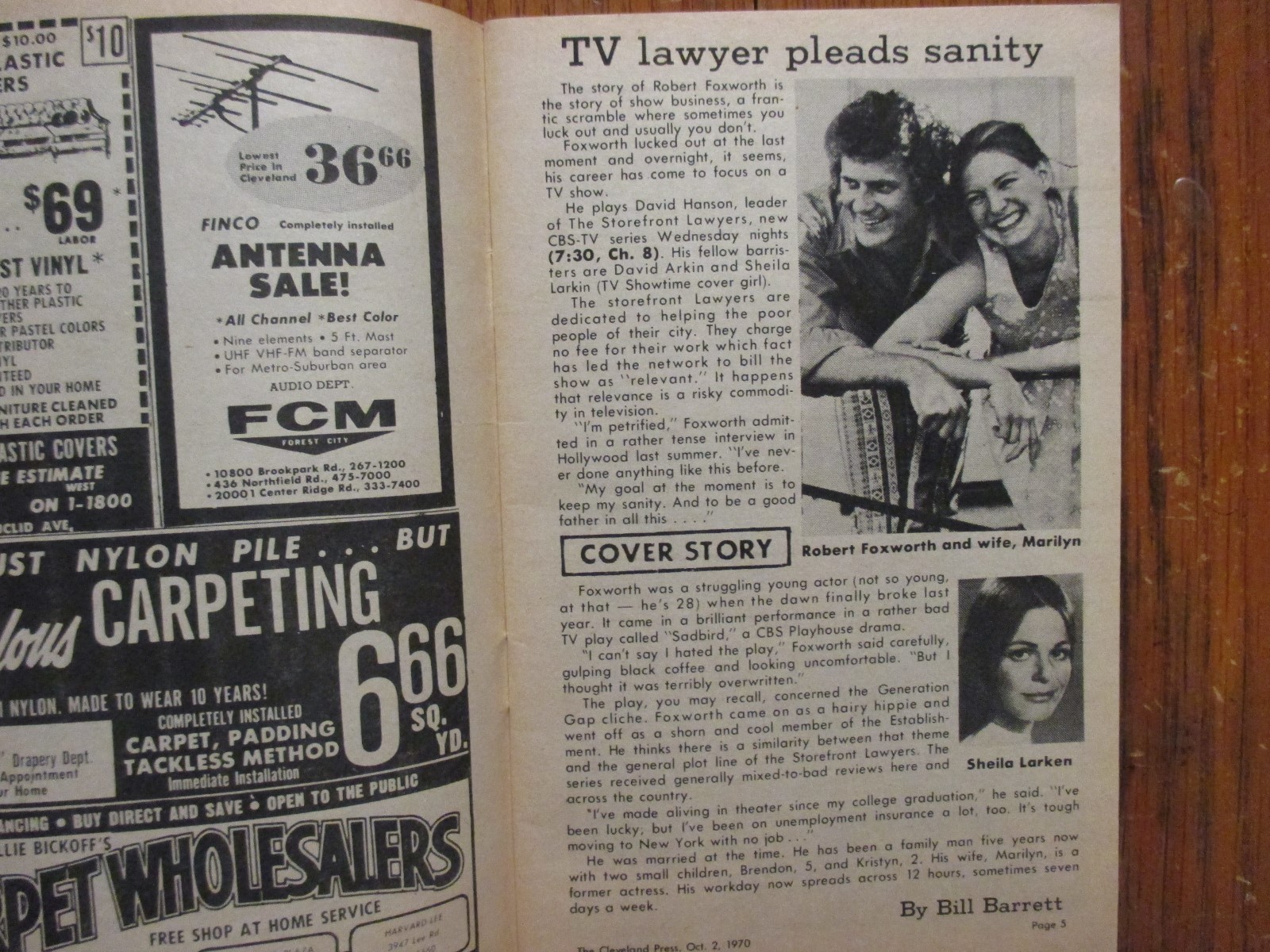 Oct-1970 Cleveland Press TV Maga(SHEILA LARKIN/ROBERT FOXWORTH/LESLEY ...