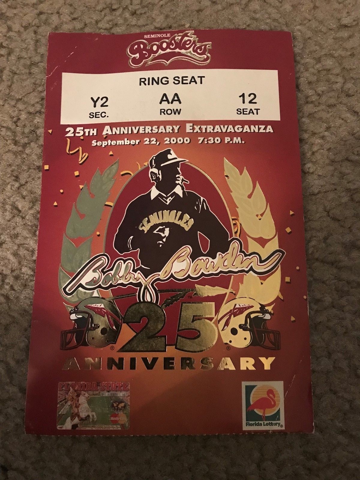 2000 FLORIDA STATESEMINOLES 25TH ANNIVERSARY BOOSTER TICKET STUB BOBBY ...