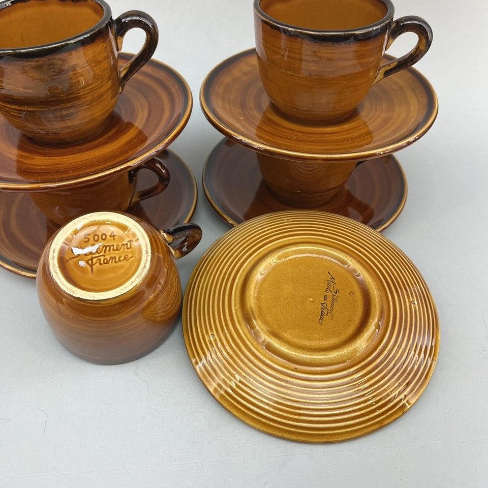ONE St Clement France Golden Brown Coffee Cup Saucer Vintage Pottery ...