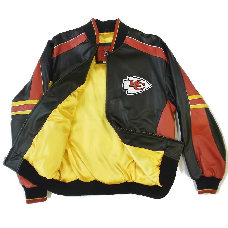 Vintage NFL. KC CHIEFS LEATHER BOMBER JACKET L39090 BLACK COLORED ...