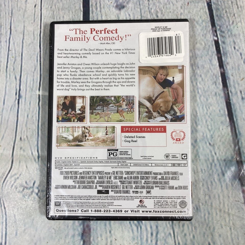 Marley & Me DVD 2008 Family Movie Owen Wilson, Jennifer Aniston ...