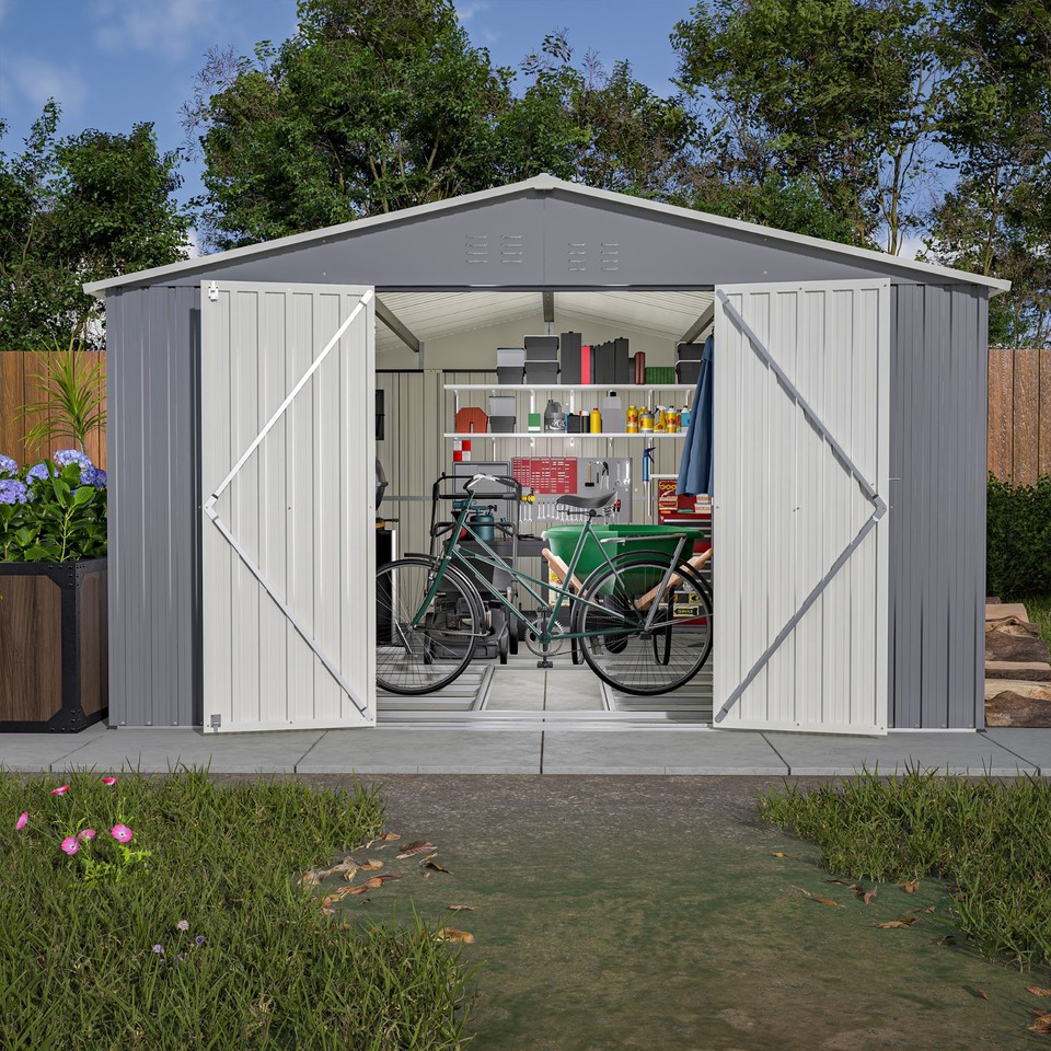 11x 13ft Outdoor Storage Metal Shed w/ Floor Frame Kit Garden Building ...