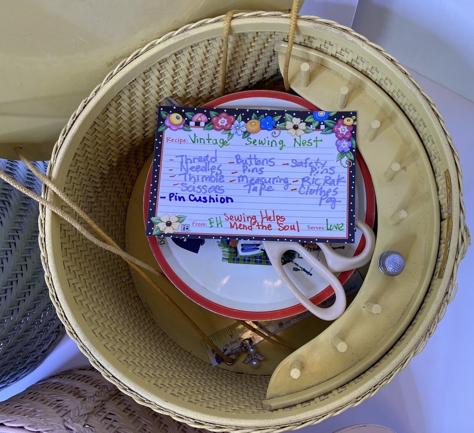 3 THREE Wicker Sewing Baskets Notions Princess Harvey Keepsake Kits Vintage | eBay