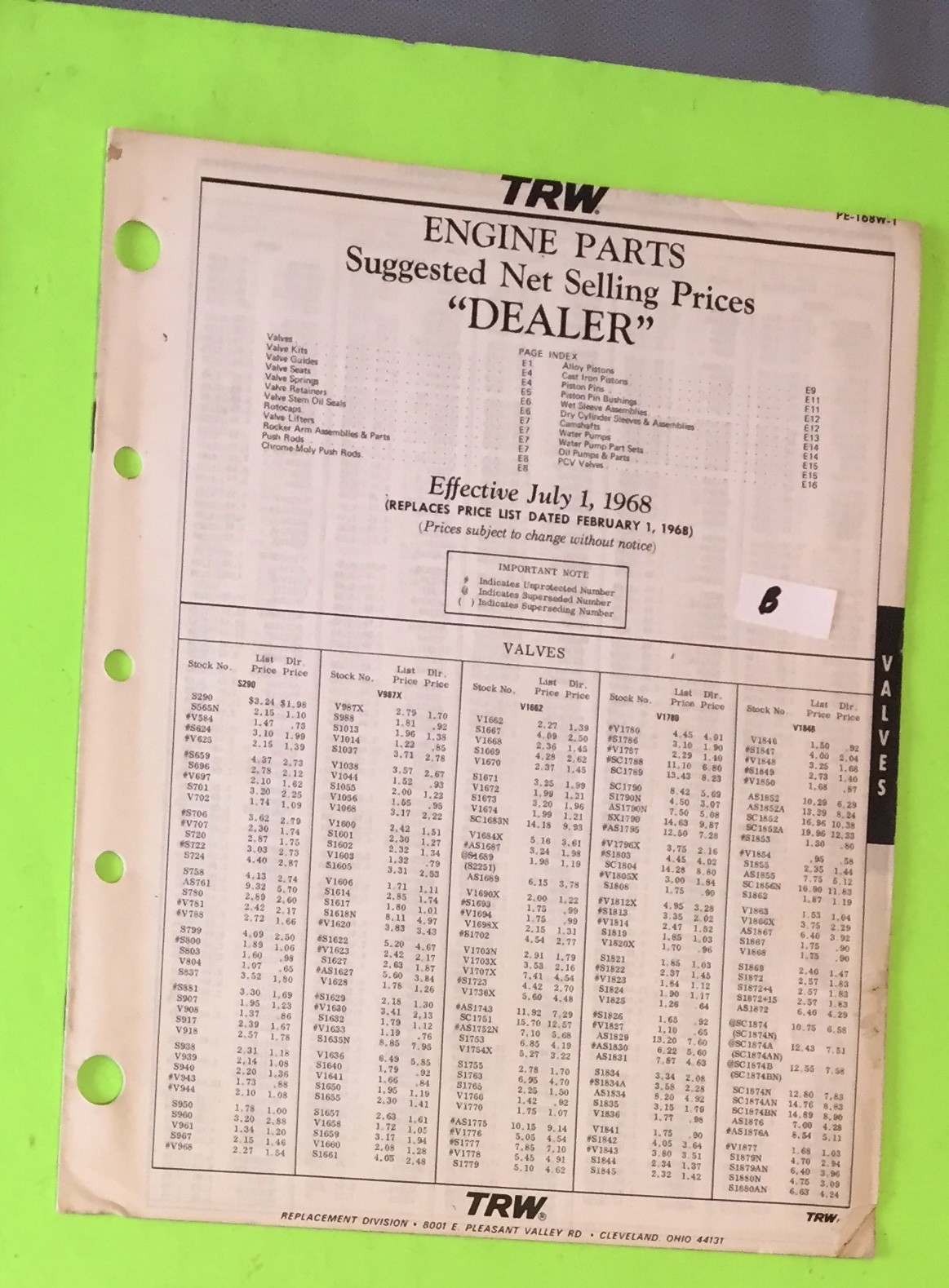 TRW engine parts price list, 1968, 16 pages. Used. Item: 8964b | eBay