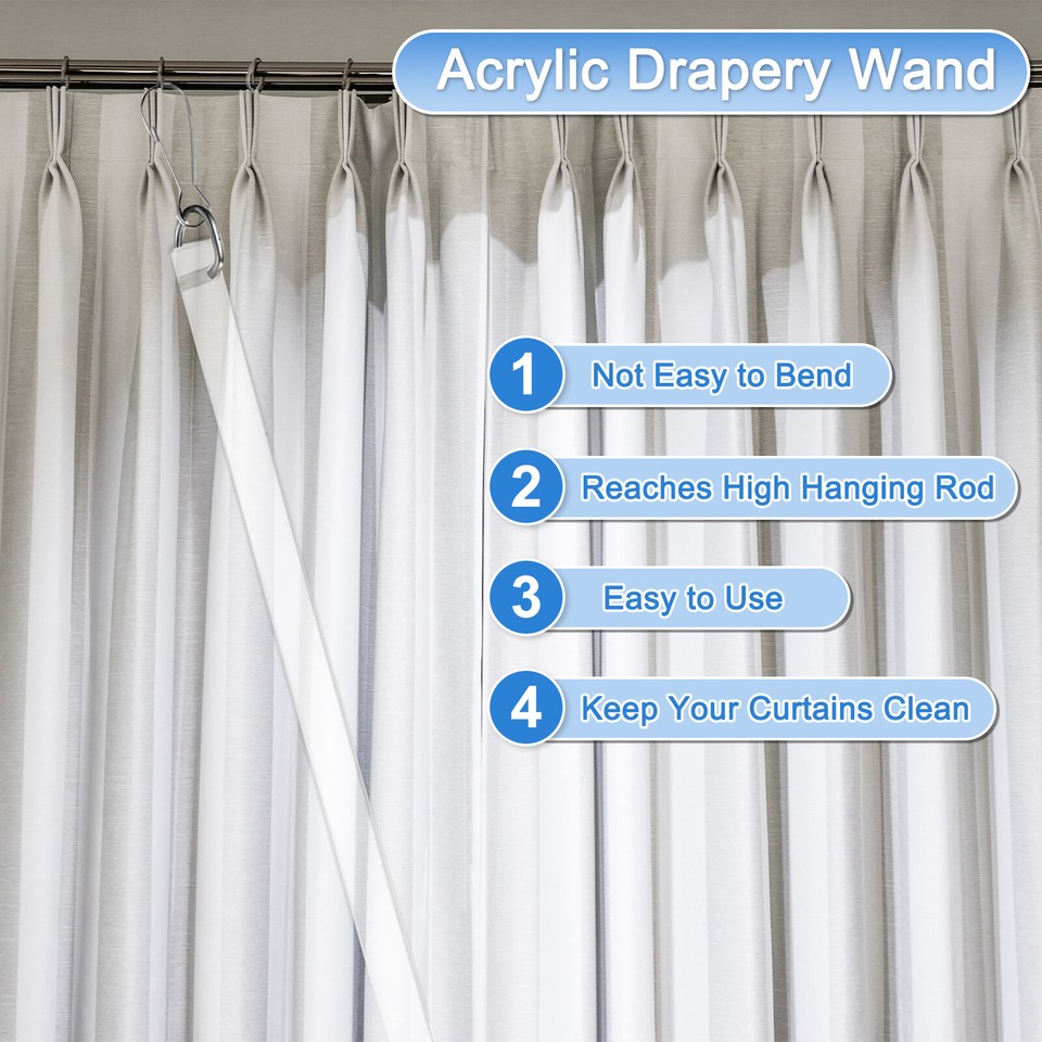 4Pcs 12" Acrylic Drapery Wand, Universal Curtain Pull Rod with Snap ...