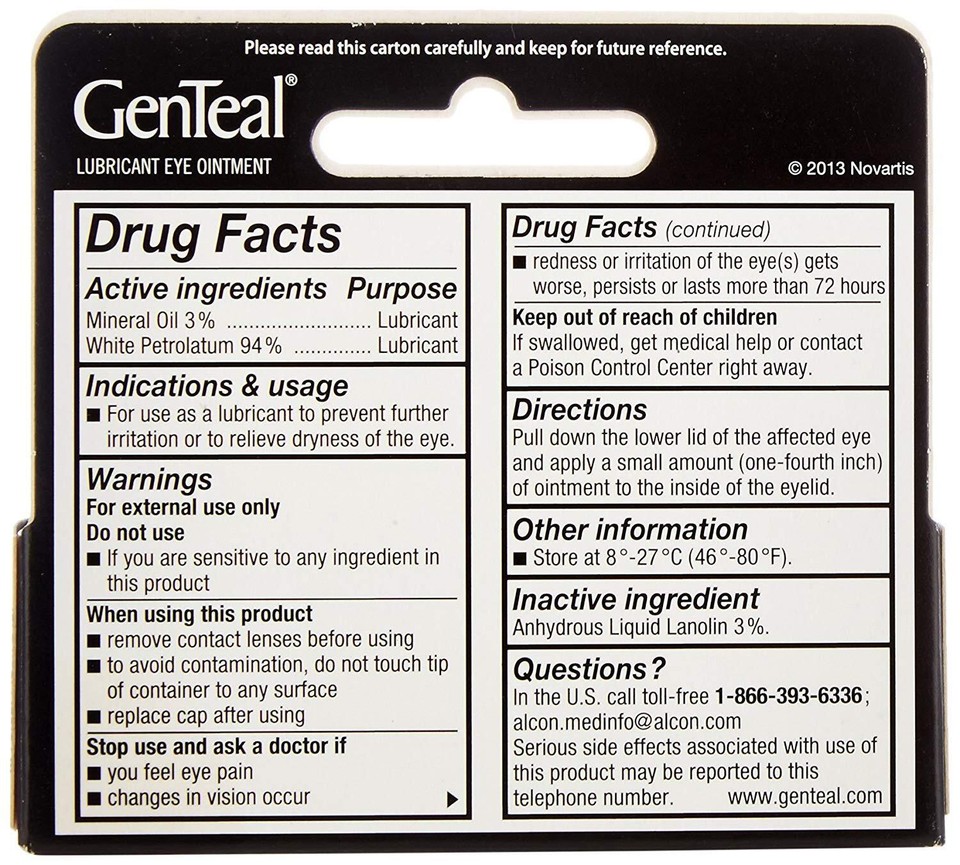 GenTeal Tears Nighttime Ointment 3.5g Severe Dry Eye Relief Overnight ...