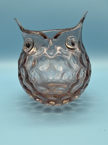 Glass Owl Vase/Candy Dish Amethyst Thumbprint Dimple Pattern 7.5” Tall ...