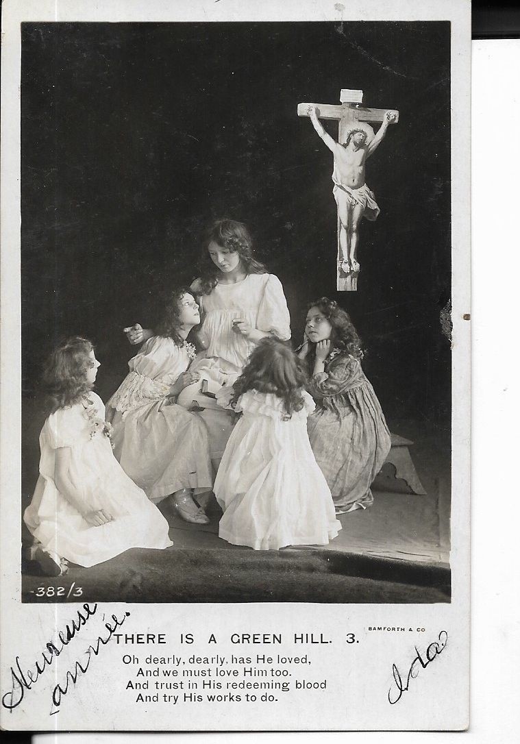 bamforth real photo postcard there is a green hill ,early 1900s era | eBay