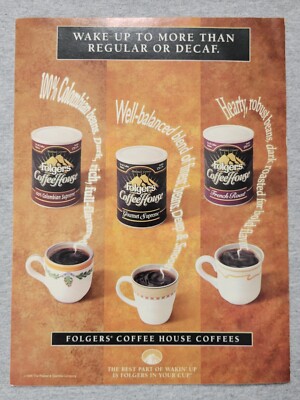 1996 Magazine Advertisement Page Folgers Coffee House Coffees Vintage ...