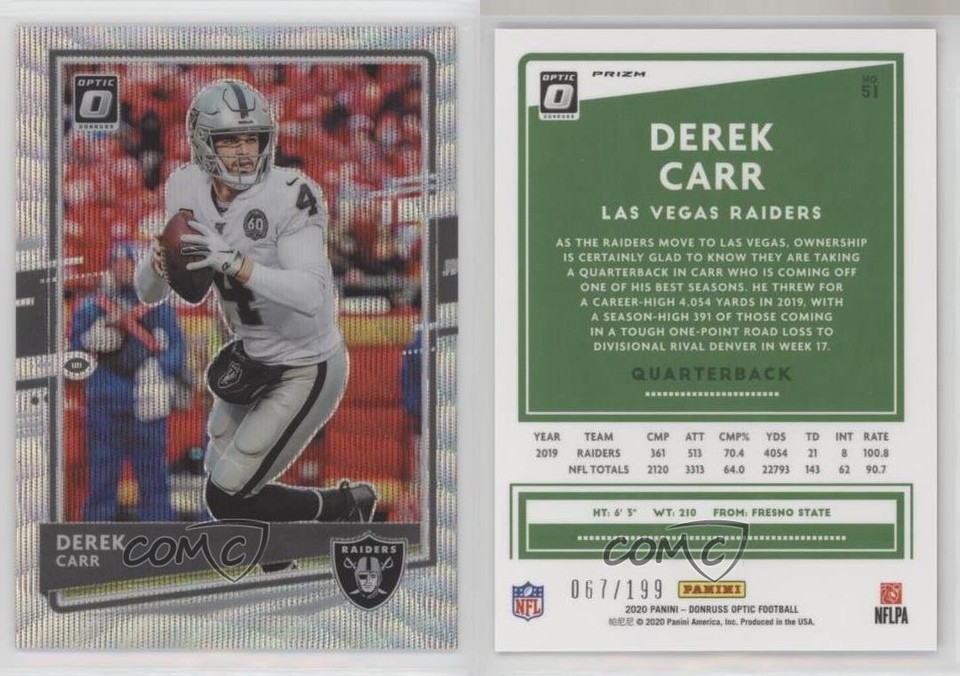 2020 Panini Donruss Optic Wave Prizm 67/199 Derek Carr #51 0la4 | eBay