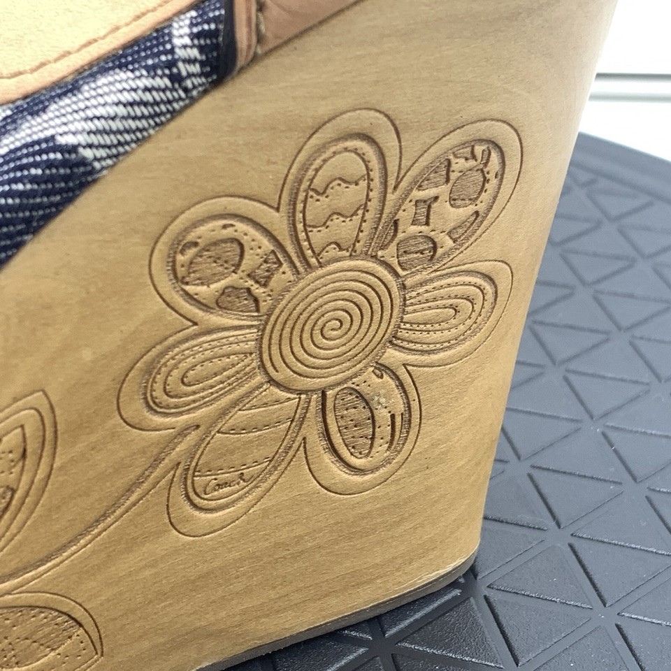 Coach Vanna Tan Leather Signature C Wood Soles Wedges Platform Heels ...