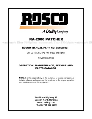 Rosco LeeBoy RA2000 Patcher Operations Service Parts Manual | eBay