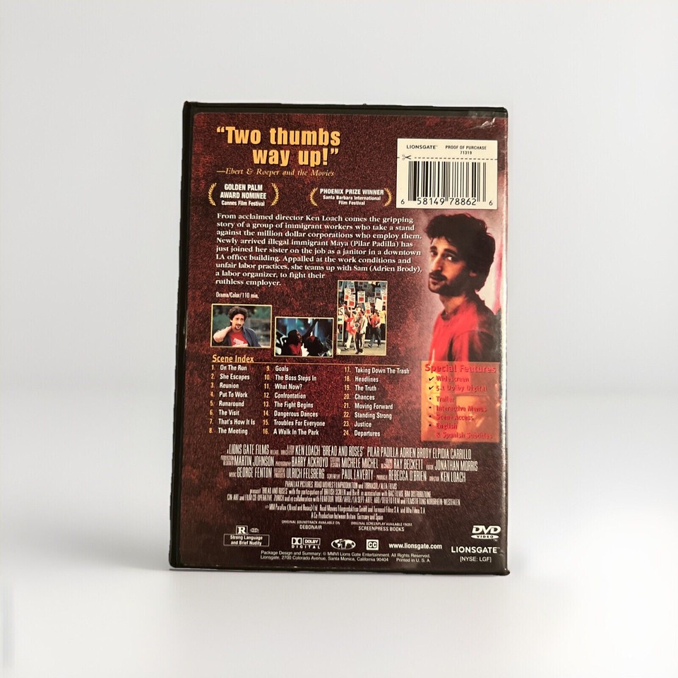 Bread & Roses (DVD, 2001) RARE & OOP Adrien Brody Pilar Padilla ...