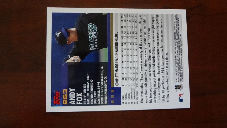 2000 TOPPS # 263 ANDY FOX BASEBALL CARD | eBay