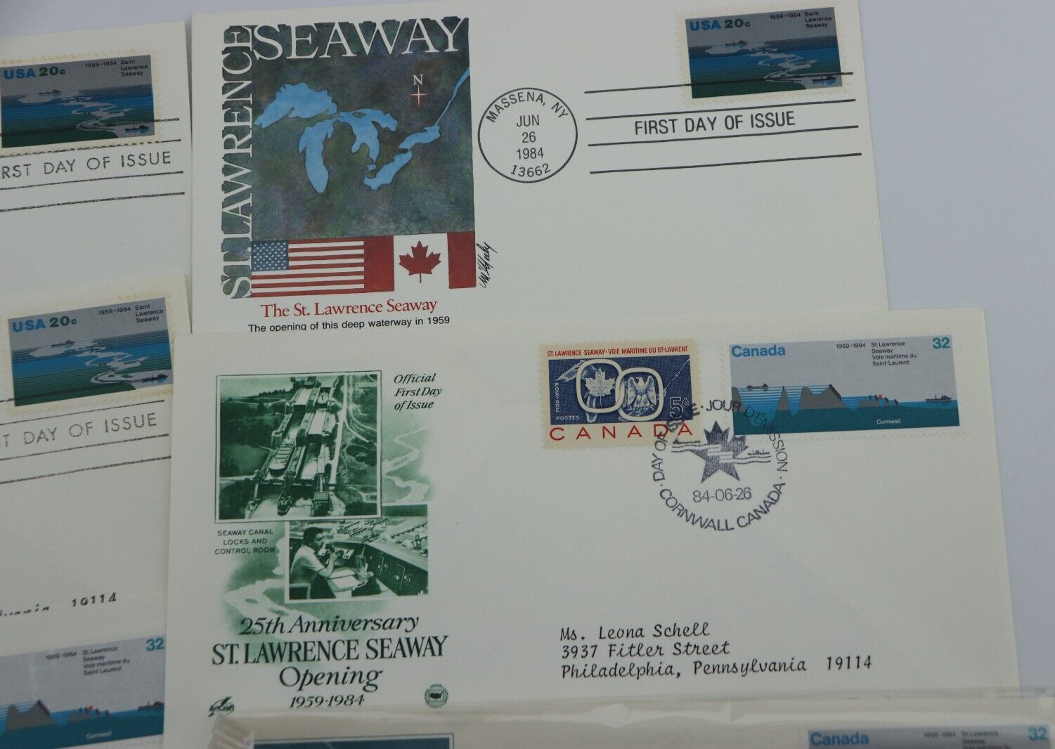 FDC 1984 LOT CACHET STAMP SC 2091 ST LAWRENCE SEAWAY US CANADA Combo ...