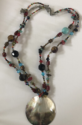 Multicolored Shell Pendant Multiple Strand Beaded Necklace Turquoise ...