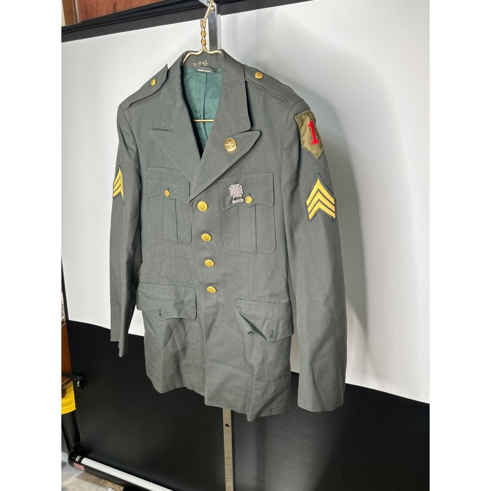 Vintage U.S. Army Dress Green Jacket Uniform Coat With Patches Pins 37L ...
