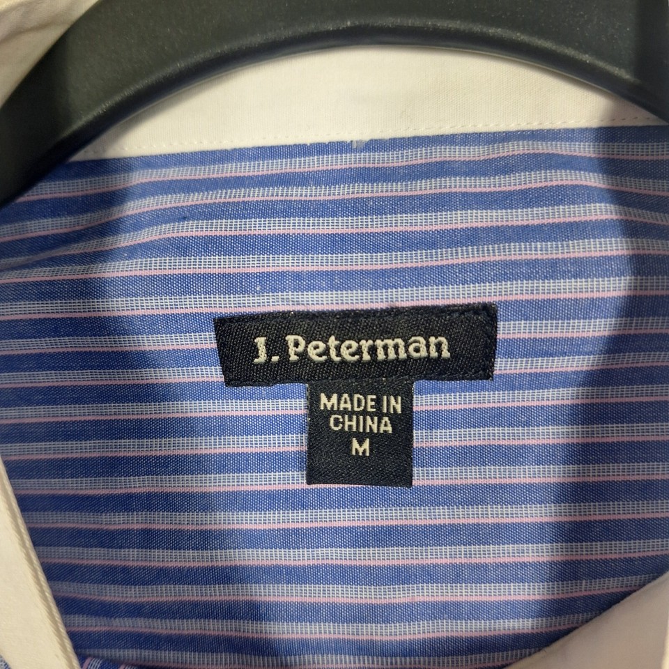 J. PETERMAN shirt mens Medium blue white striped long sleeve | eBay