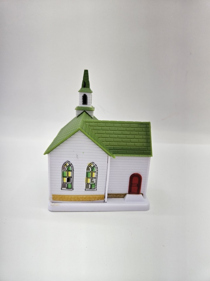 Cobblestone Corners Winter Village Church Chapel Light Up LED Green ...