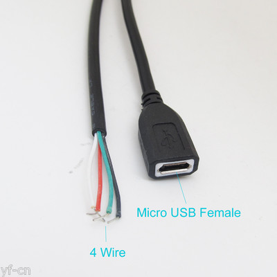 4pcs 0.3M/1ft Micro 5pin USB Female Jack 4 wires Power Pigtail Cable ...