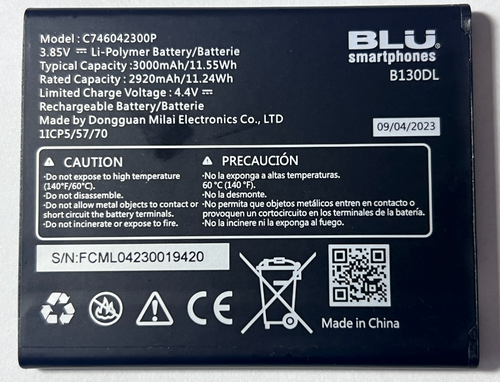 NEW C746042300P BLU View 2 B130DL B131DL Original OEM 3000mAh Cell ...
