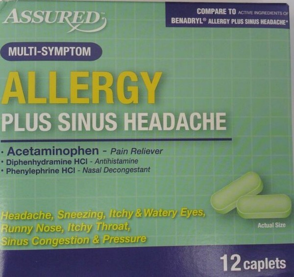 Assured Allergy Plus Sinus Headache Pain Reliever Antihistamine ...