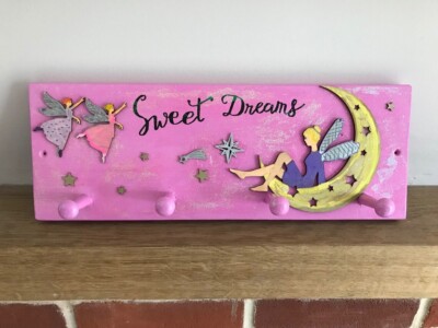 Pink Hooks for girls bedroom. Painted coat/clothing hanger. Winged ...
