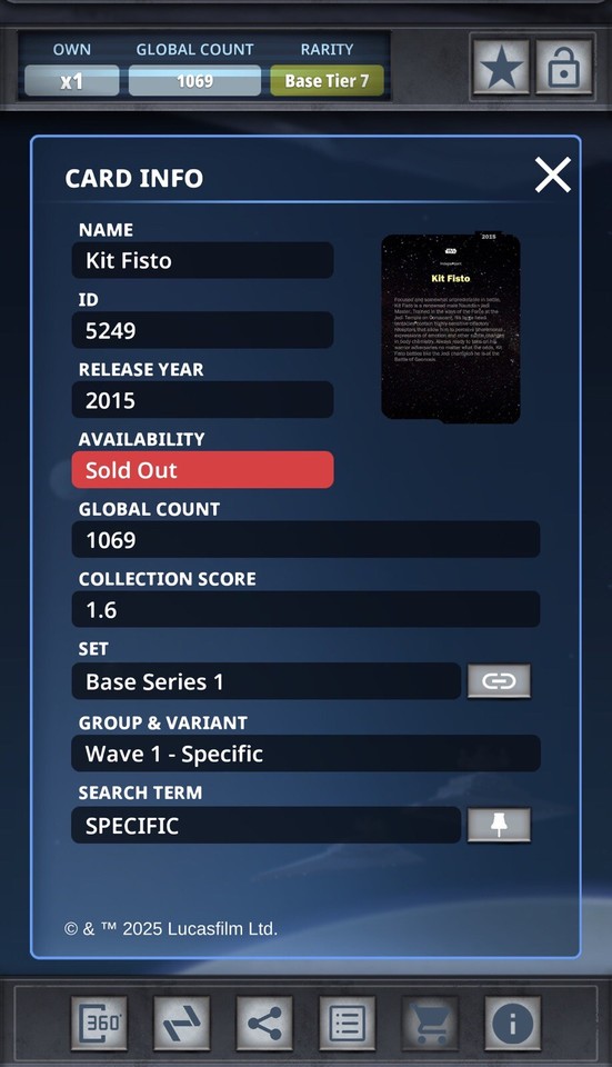 🔥DIGITAL🔥KIT FISTO Topps 2015 Star Wars Card Trader SPECIFIC Base TIER ...