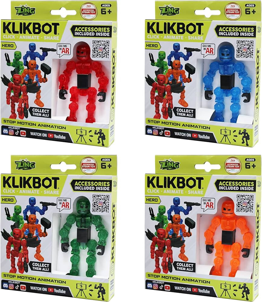 (COMPLETE) KlikBot Hero Figures Stop Motion Animation StikBot STEM (SET ...