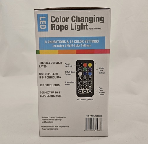 18ft LED Color Changing Rope Light with Remote (2-pack) 8 Settings ...