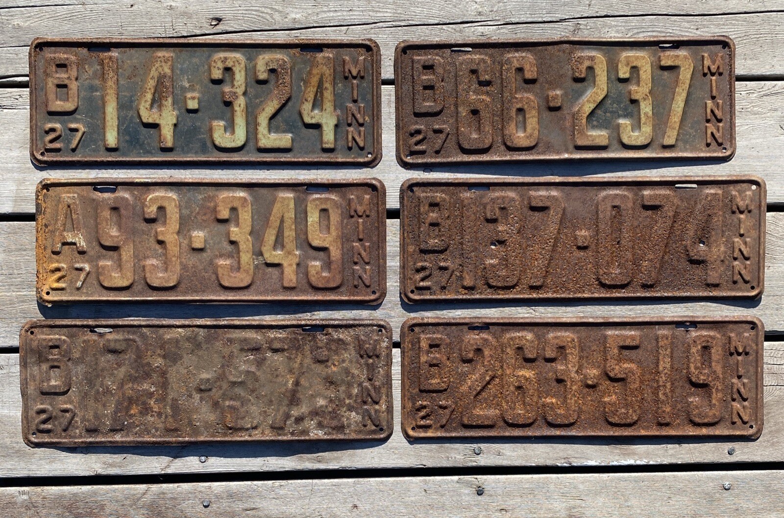 Junk License Plate Lot Minnesota 1927 MN Rusty, 6 Old Plates MINN ...