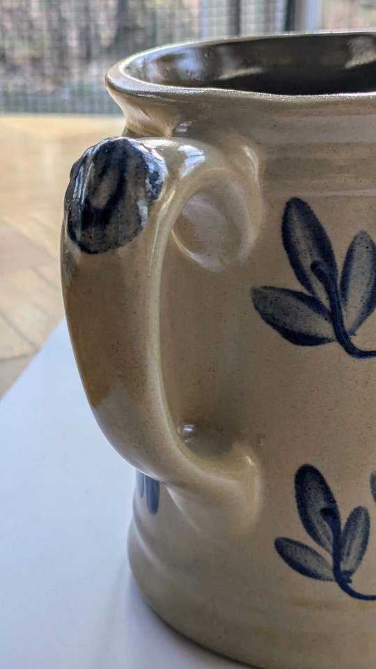 Beaumont Brothers Pottery BBP Salt Glazed Pitcher Blue Floral 6.6" x 7 ...