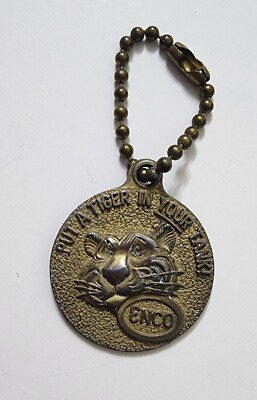 VINTAGE ESSO ENCO TIGER KEYCHAIN OLD METAL HAPPY MOTORING KEY CLUB # S ...
