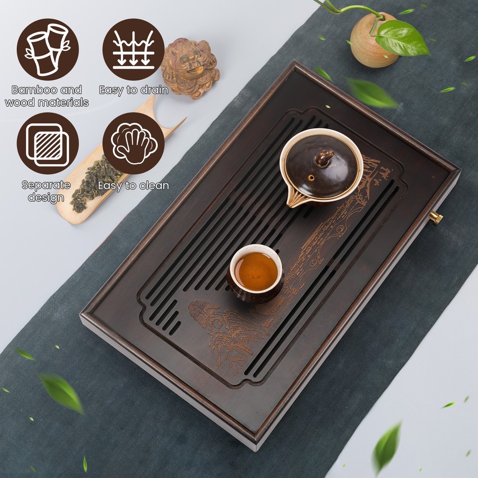 Bamboo Tea Tray Effortless to Clean Bamboo Tea Serving Plate Portable ...