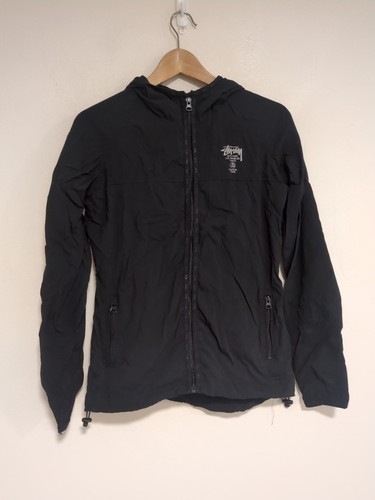 Stussy Rain Jacket Black Nylon Hood Pockets Size 6 | eBay Australia
