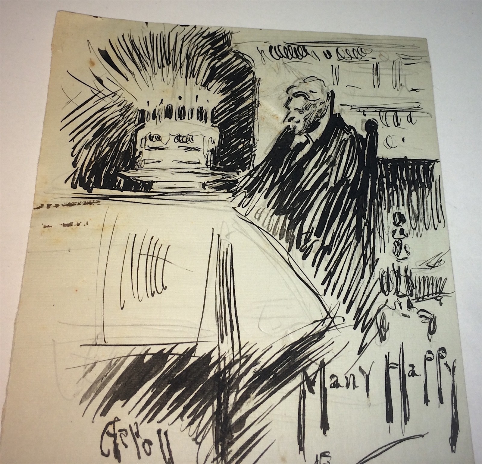 Rare Antique American Happy Returns Pen Ink Drawing Artist Jennie ...