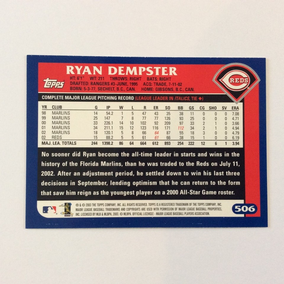 2003 Topps #506 Ryan Dempster Chicago Cubs | eBay