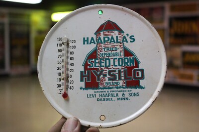 RARE 1960s HAAPALA'S SEED CORN PAINTED METAL THERMOMETER SIGN FEED FARM ...