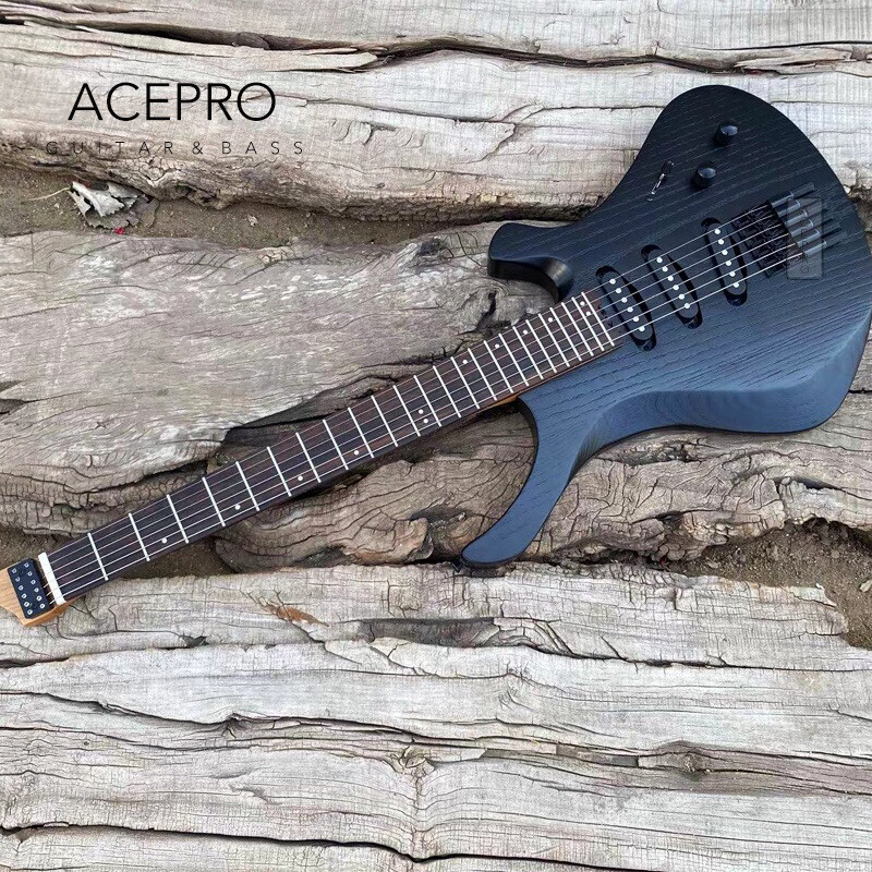 Acepro Headless Electric Guitar Ash Body Stainless Steel Frets Roast ...