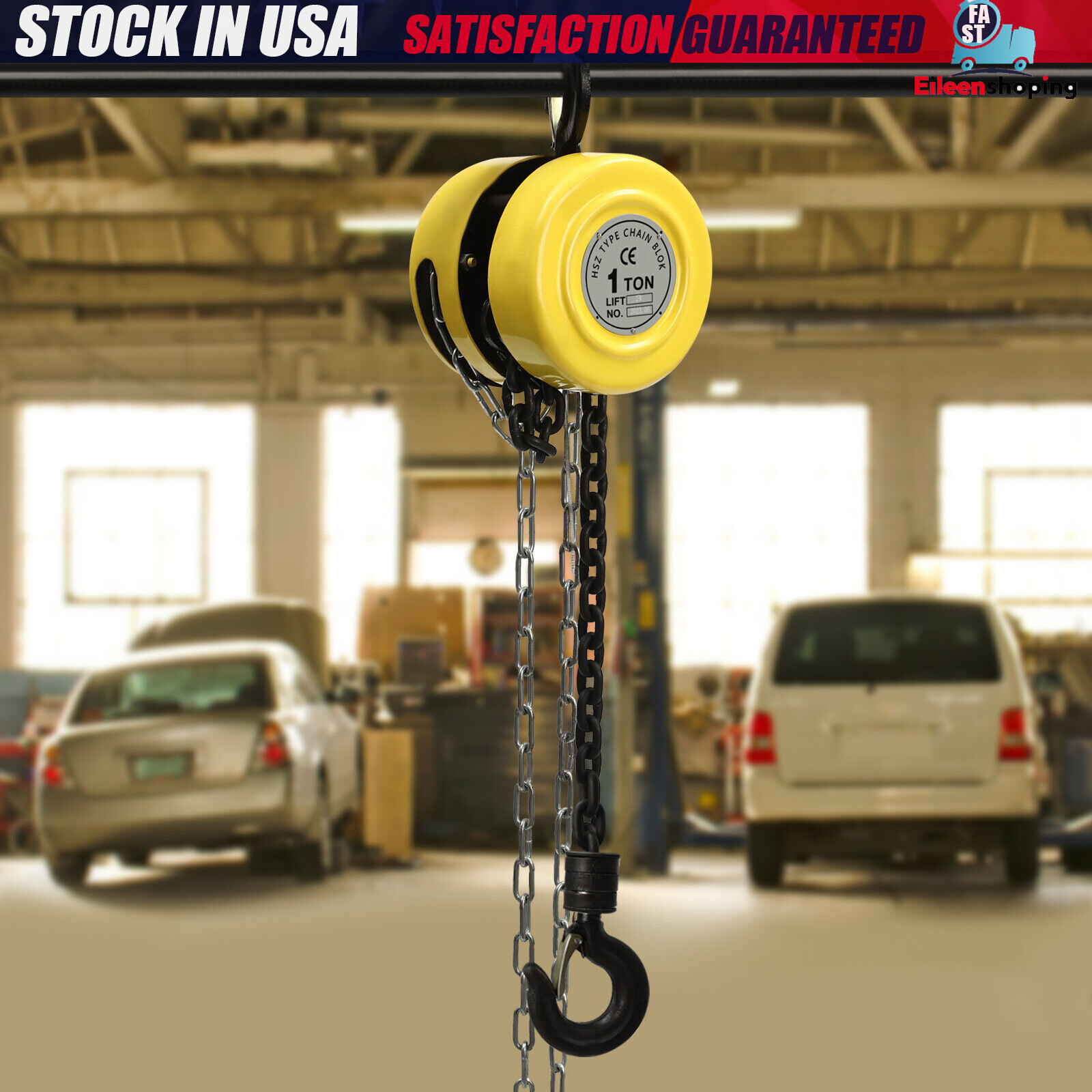 Hand Chain Hoist 1 Ton 2200 Lbs Capacity Manual Chain Fall 10ft Lifting ...