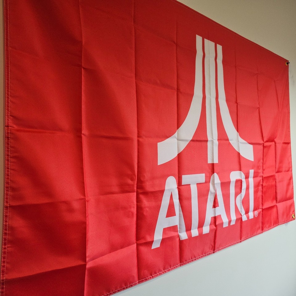 ATARI GAME LOGO FLAG BANNER 150X90CM MAN CAVE SIGN RETRO GARAGE WALL ...