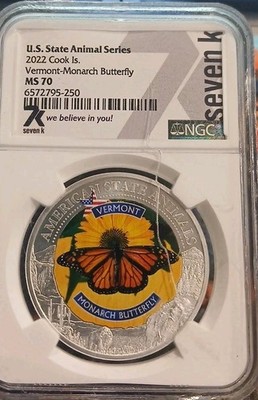 2022 NGC MS70 US State Animal Series Vermont Monarch Butterfly Coin #57 ...