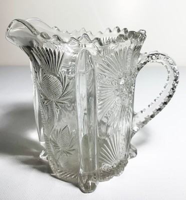 EAPG HIGBEE Cut Glass Thistle Pattern Cream Pitcher Saw Tooth Rim | eBay