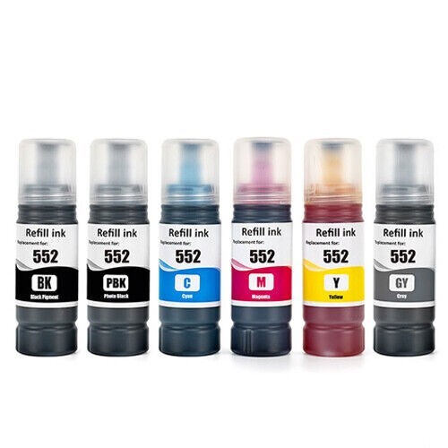 12x Comp T552 BK/PB/C/M/Y/GY ink for Epson EcoTank ET8500 ET8550 ET ...