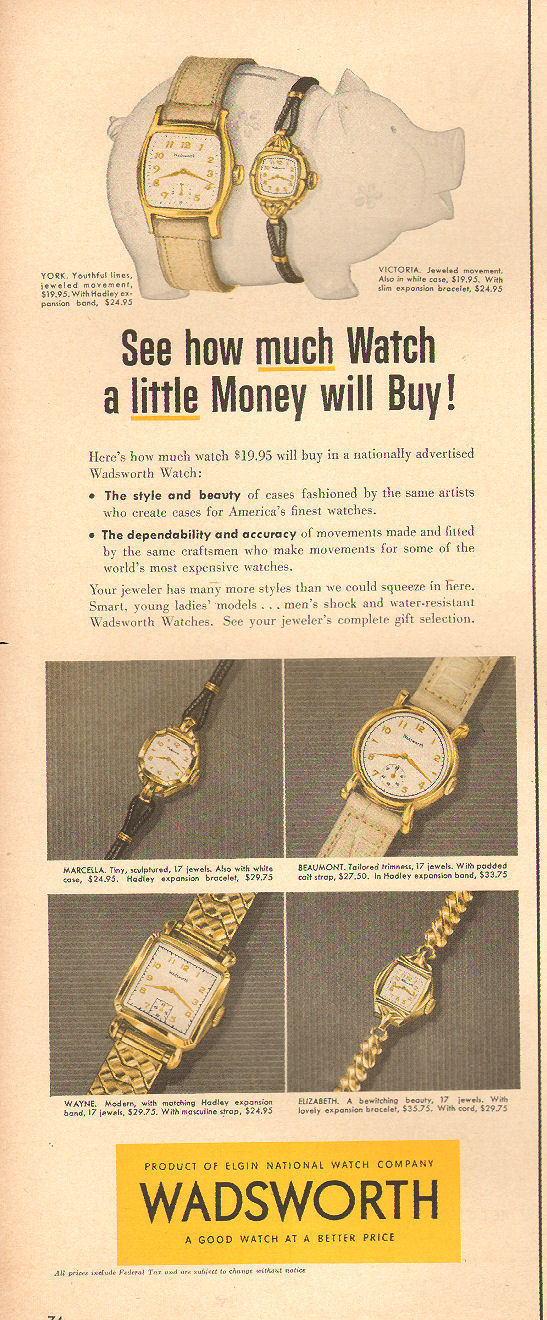 1950s vintage AD WADSWORTH Watches from Elgin 090617 | eBay