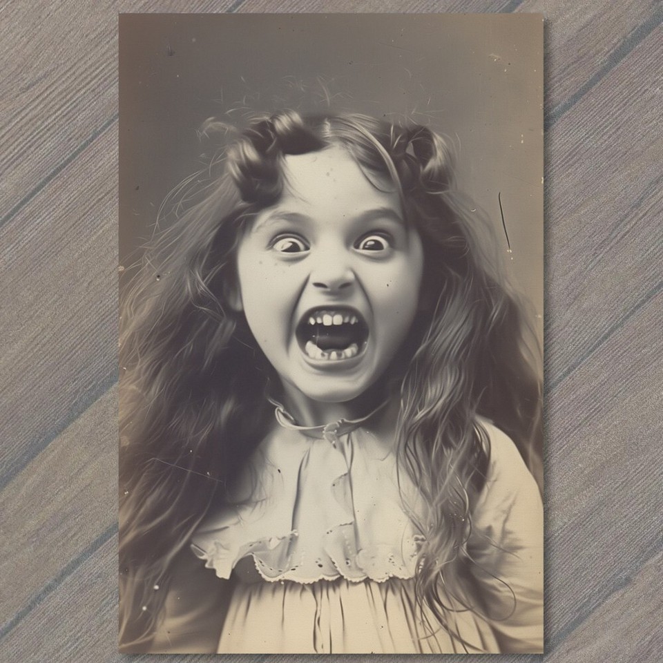 8.5x11" Young Girl Angry Screaming Face Vintage Vibe Wild Crazy Anxiety ...