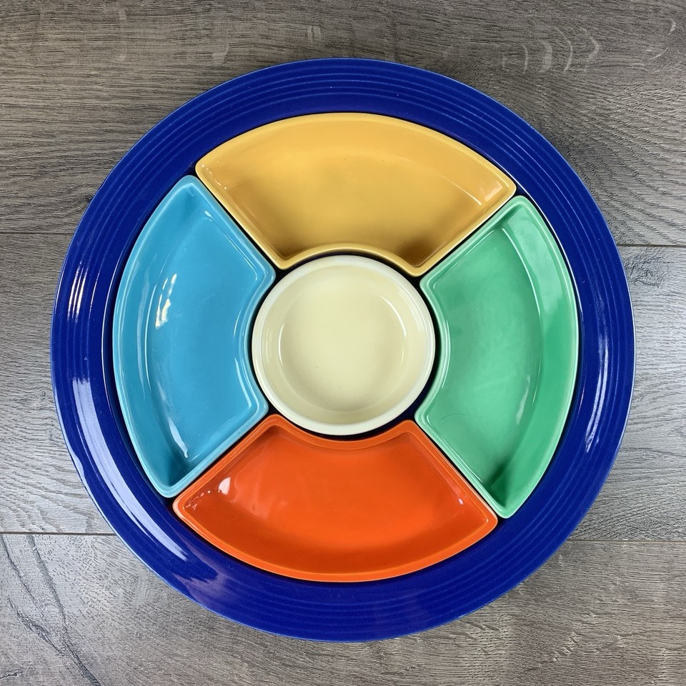 VINTAGE Fiesta Relish Tray 6 Piece Multicolor Fiestaware Homer Laughlin ...