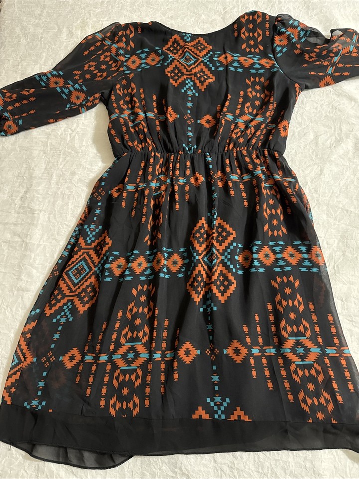 Enfocus Studio Womens Dress Size 4 Black Geometric Print Half Sleeve Boho Summer | eBay